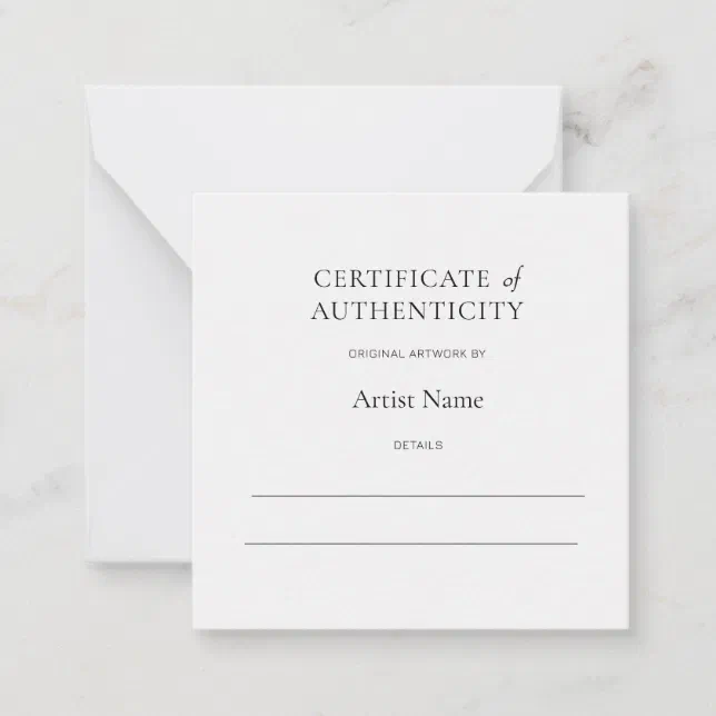 Mini White Certificate of Authenticity for Art Card | Zazzle