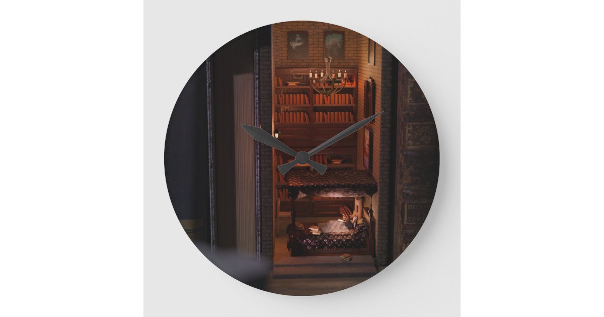 Miniature book nook diorama - reading in bed large clock | Zazzle