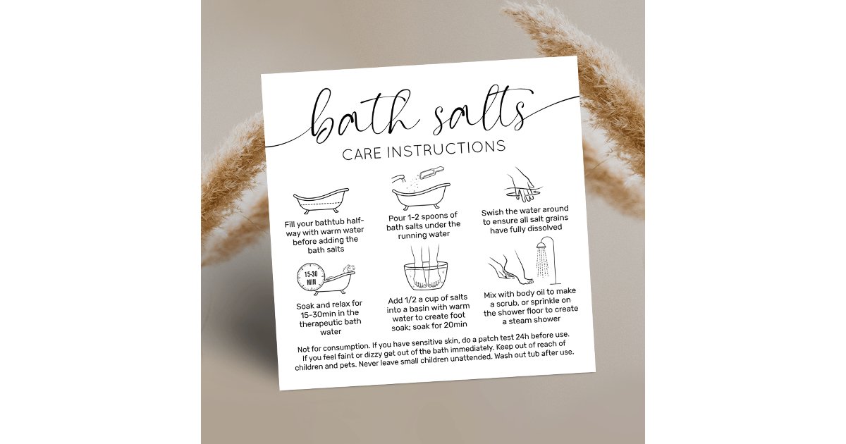 Minimal Elegant Logo Bath Salts Care Instructions Square Business Card ...