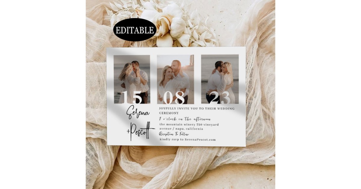 Minimal Elegant Photo Collage Wedding Invitation | Zazzle