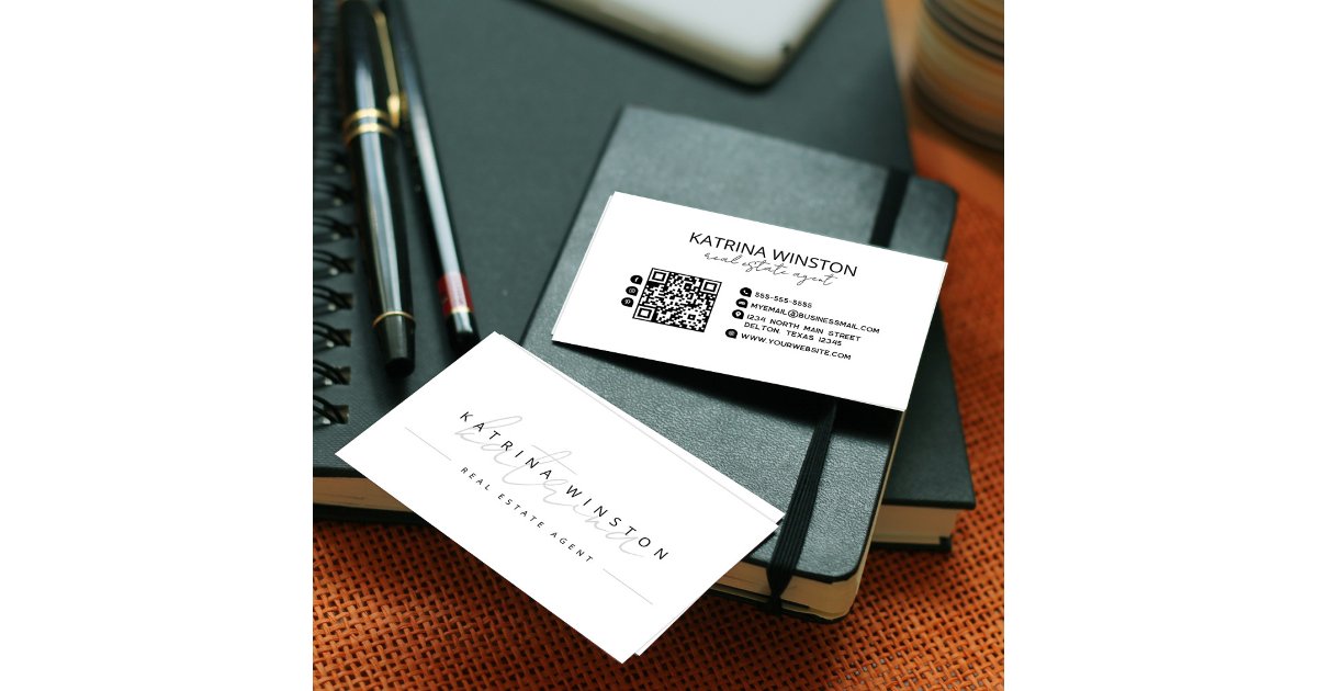 Minimal Elegant Typography QR Code Social Media Business Card | Zazzle