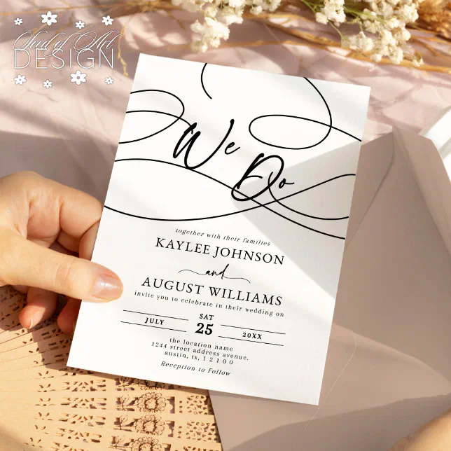 Minimal Fancy Script "We Do" Calligraphy Wedding Invitation | Zazzle