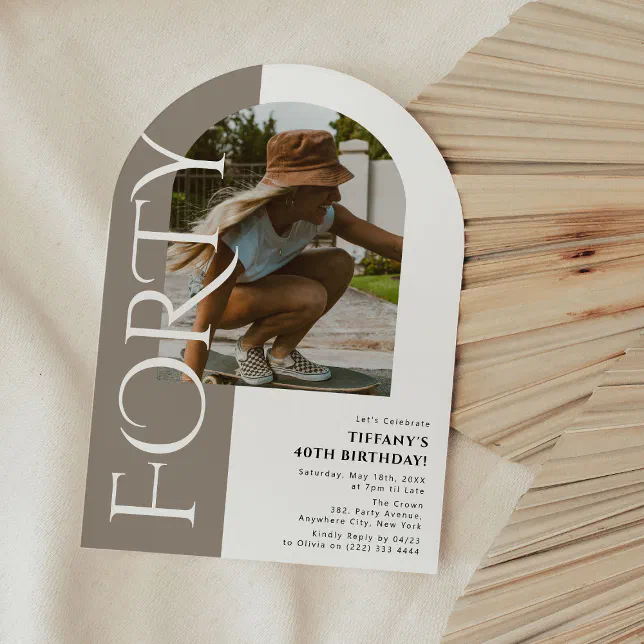 Minimal FORTY Arch Photo 40th Birthday Invitation | Zazzle