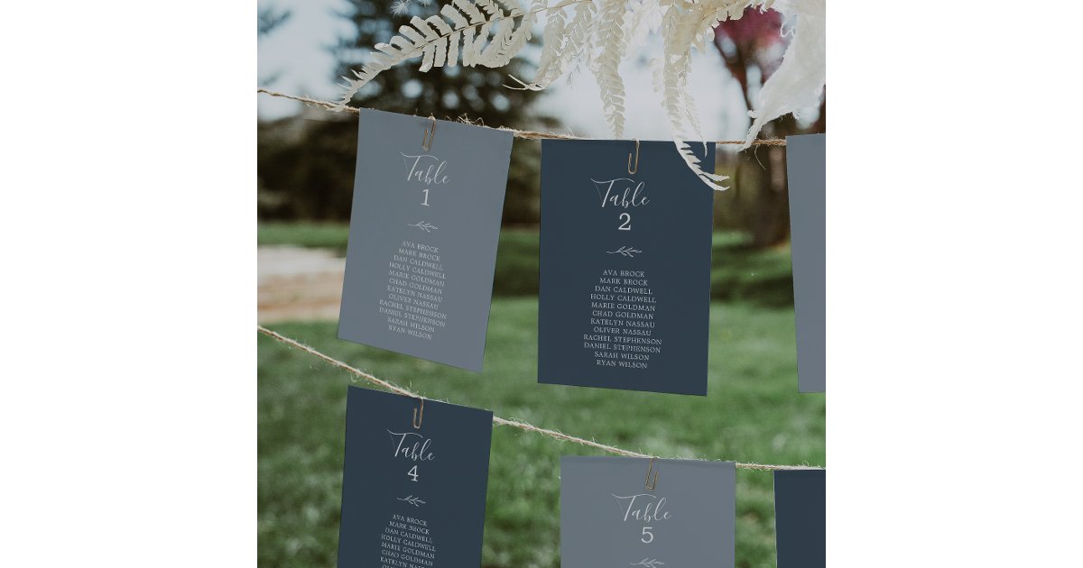 Minimal Leaf Blue White Hanging Seating Chart Card | Zazzle