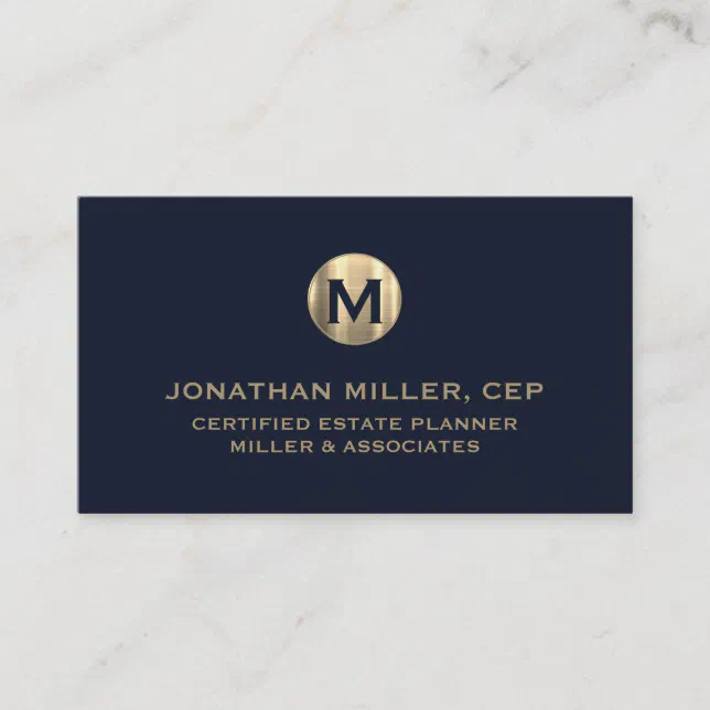 Minimal Luxury Blue Gold Initial Business Card | Zazzle