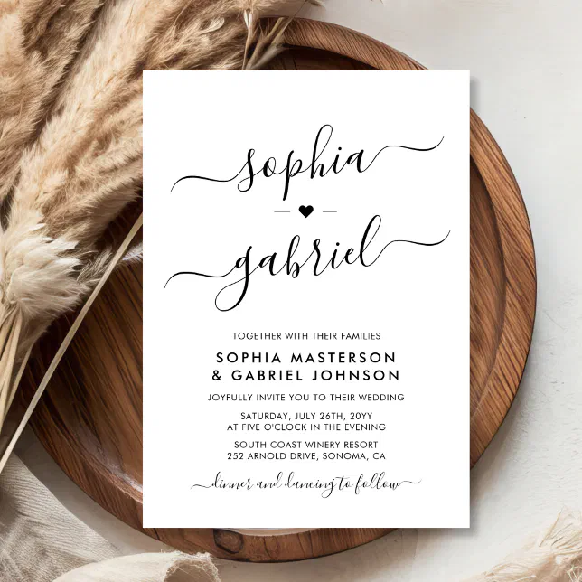 Minimal Modern Calligraphy Script Monogram Wedding Invitation | Zazzle