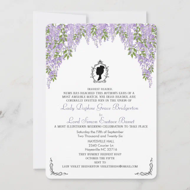 Minimal Regency Era Wisteria Floral Romantic Invitation | Zazzle