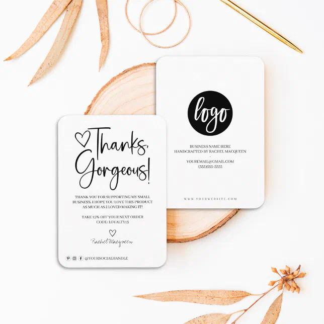 Minimal Thanks Gorgeous Script Customer Thank You Business Card | Zazzle
