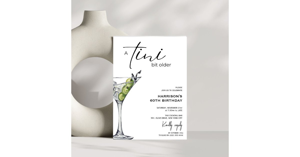 Minimal 'tini bit older! Cocktail Birthday Party Invitation | Zazzle