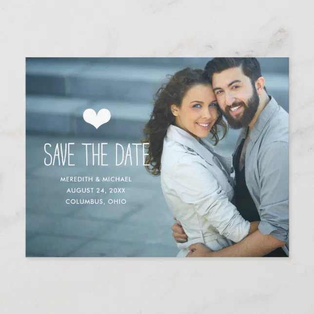 Minimal White Overlay Photo Save the Date Announcement Postcard | Zazzle