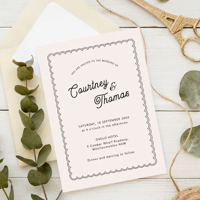 Minimalist and simple scalloped border invitation | Zazzle