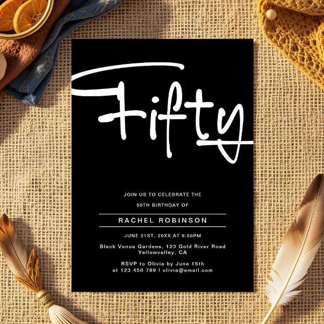 Minimalist Black Adult Fifty 50th Birthday Party Invitation | Zazzle
