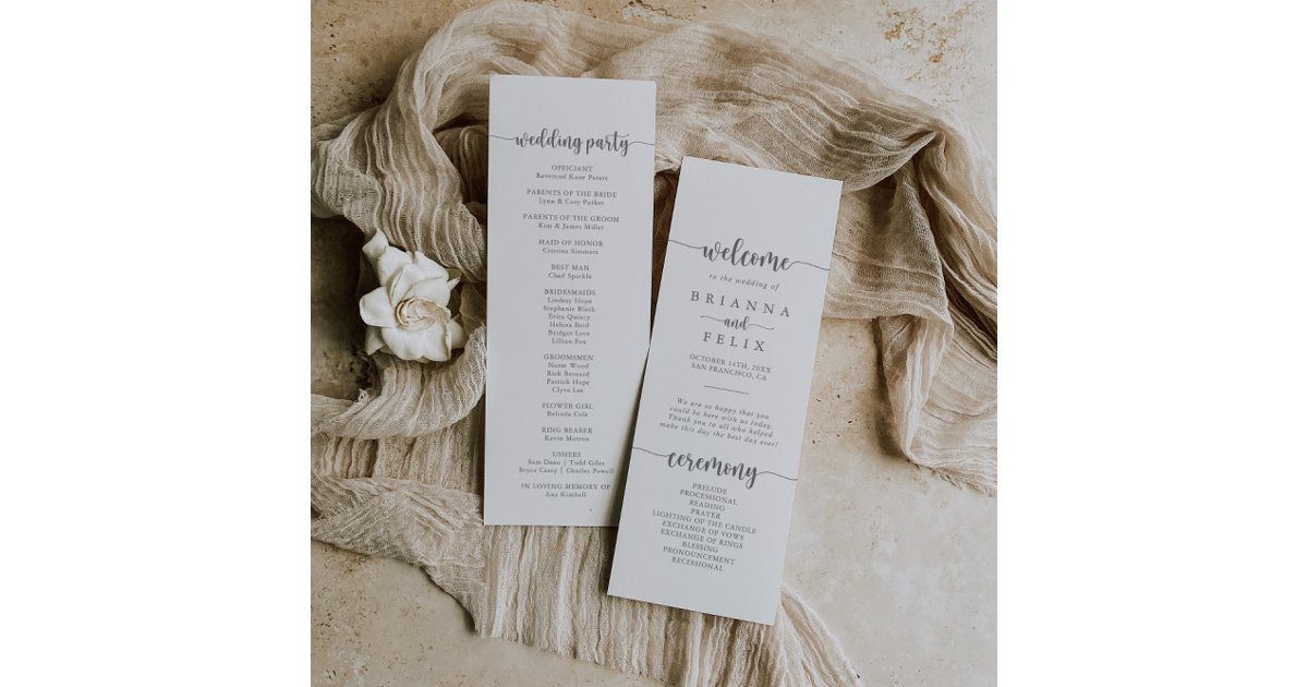 Minimalist Calligraphy Silver Wedding Program Programme | Zazzle