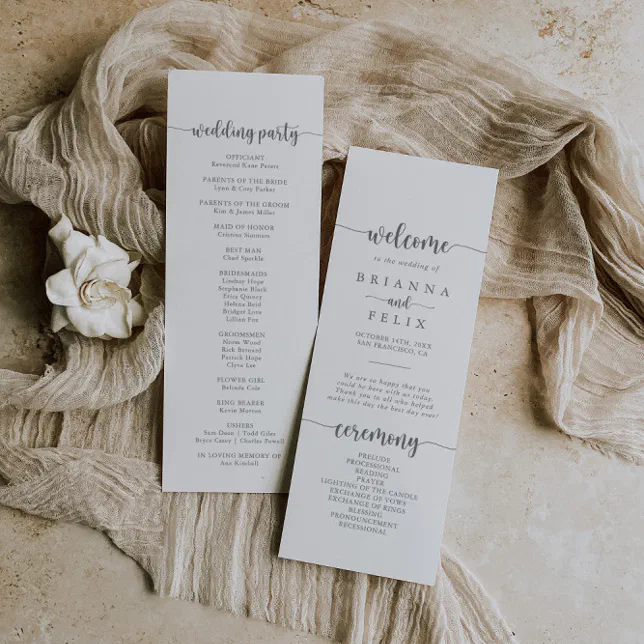 Minimalist Calligraphy Silver Wedding Program Programme | Zazzle