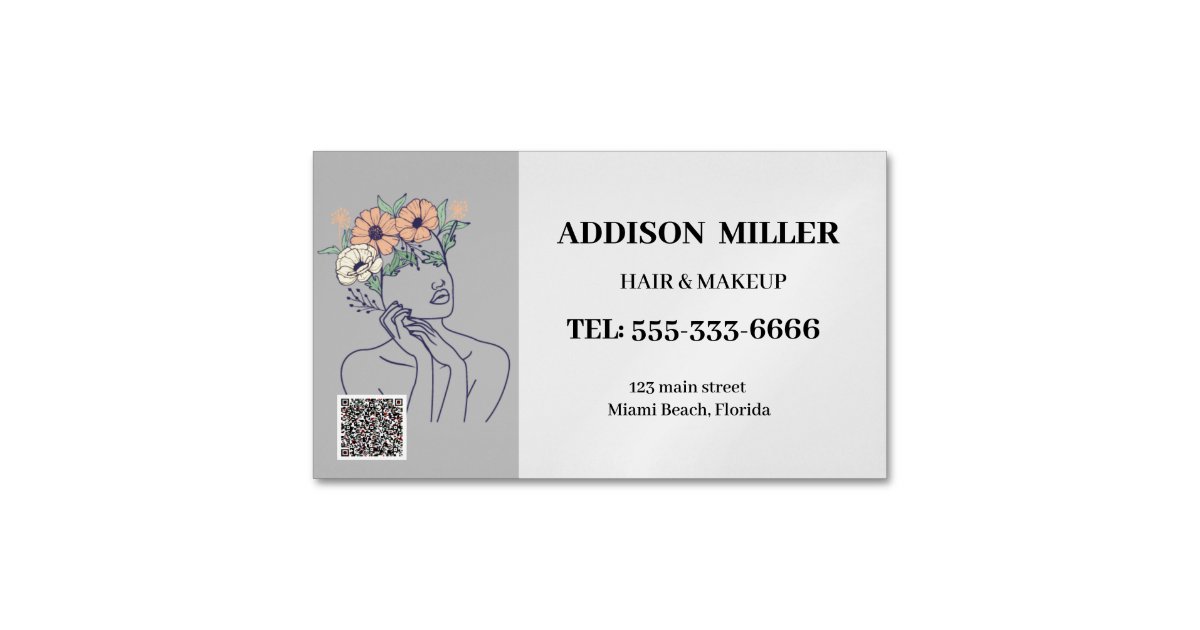 Minimalist Face Beauty hair & makeup &QR code Magnetic Business Card ...