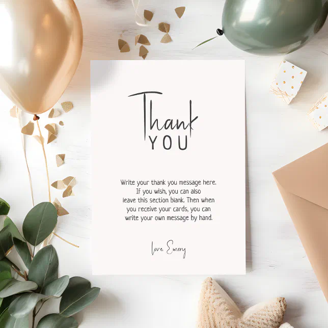Minimalist Gender Neutral Flat Vertical Birthday Thank You Card | Zazzle