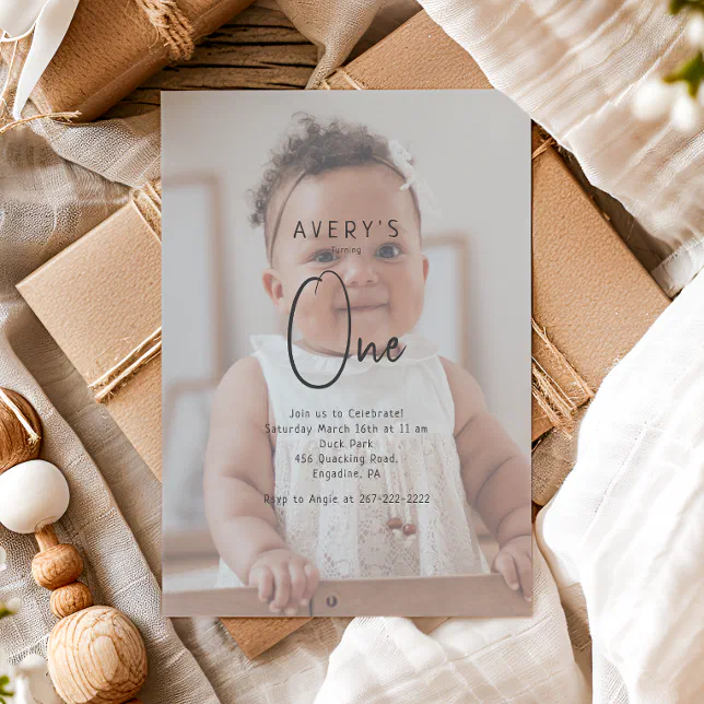 Minimalist Gender Neutral Photo 1st Birthday Invitation | Zazzle