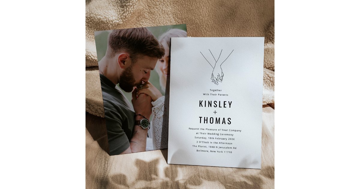 Minimalist Holding Hands Wedding Invitation | Zazzle