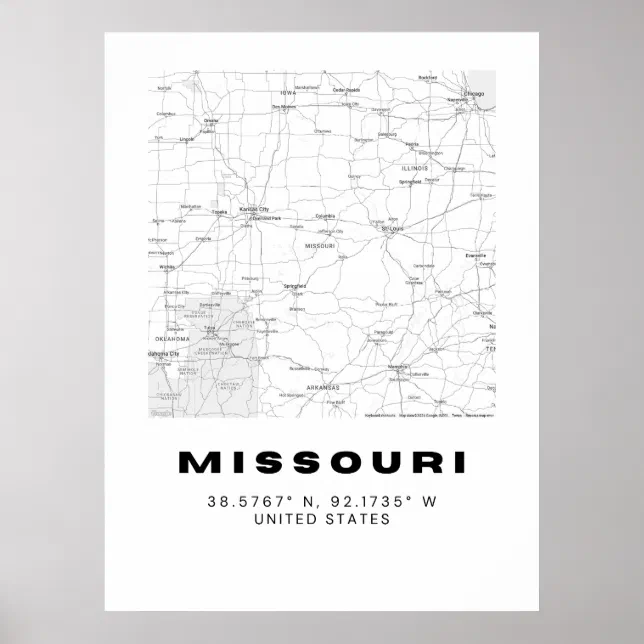 Minimalist Missouri Map Art - Black and White Poster | Zazzle