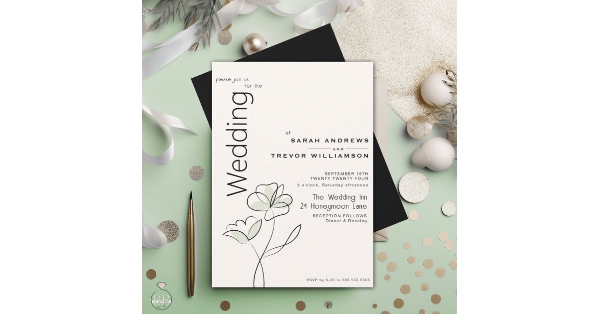 Minimalist Modern Floral Muted Sage and Buff Invitation | Zazzle