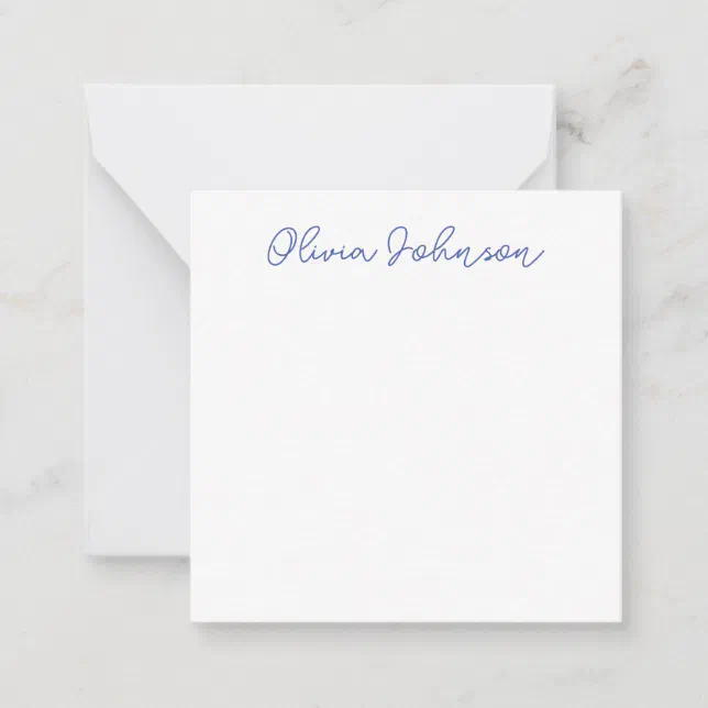 Minimalist Modern Handwriting Blue White Note Card | Zazzle