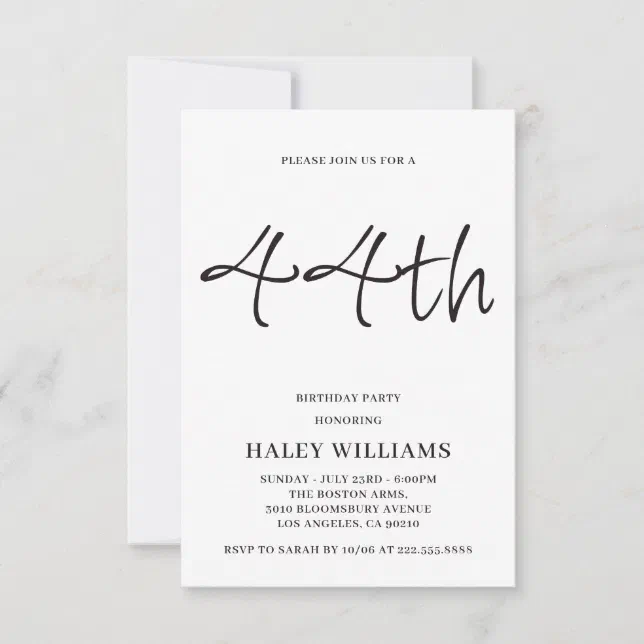 Minimalist Modern Simple Calligraphy 44th Birthday Invitation | Zazzle