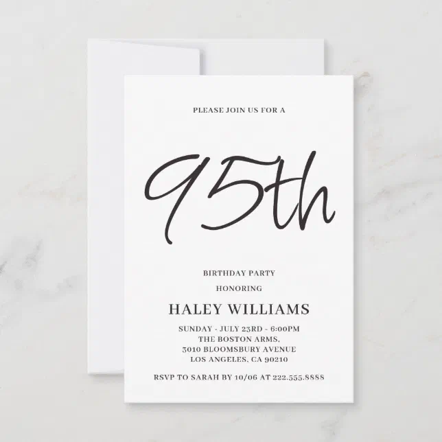 Minimalist Modern Simple Calligraphy 95th Birthday Invitation | Zazzle