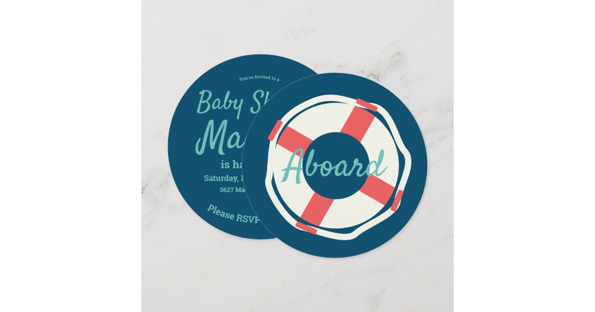 Minimalist Nautical Life Saver Aboard Round Invitation | Zazzle