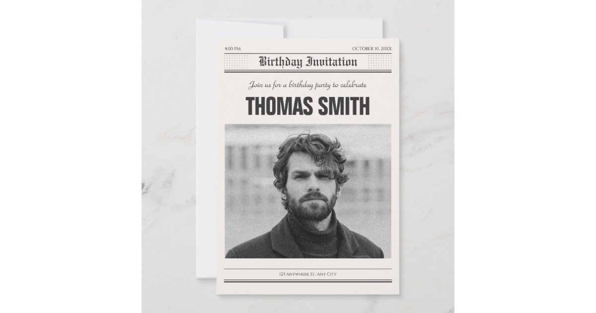 Minimalist Newspaper poster photo birthday Invitation | Zazzle
