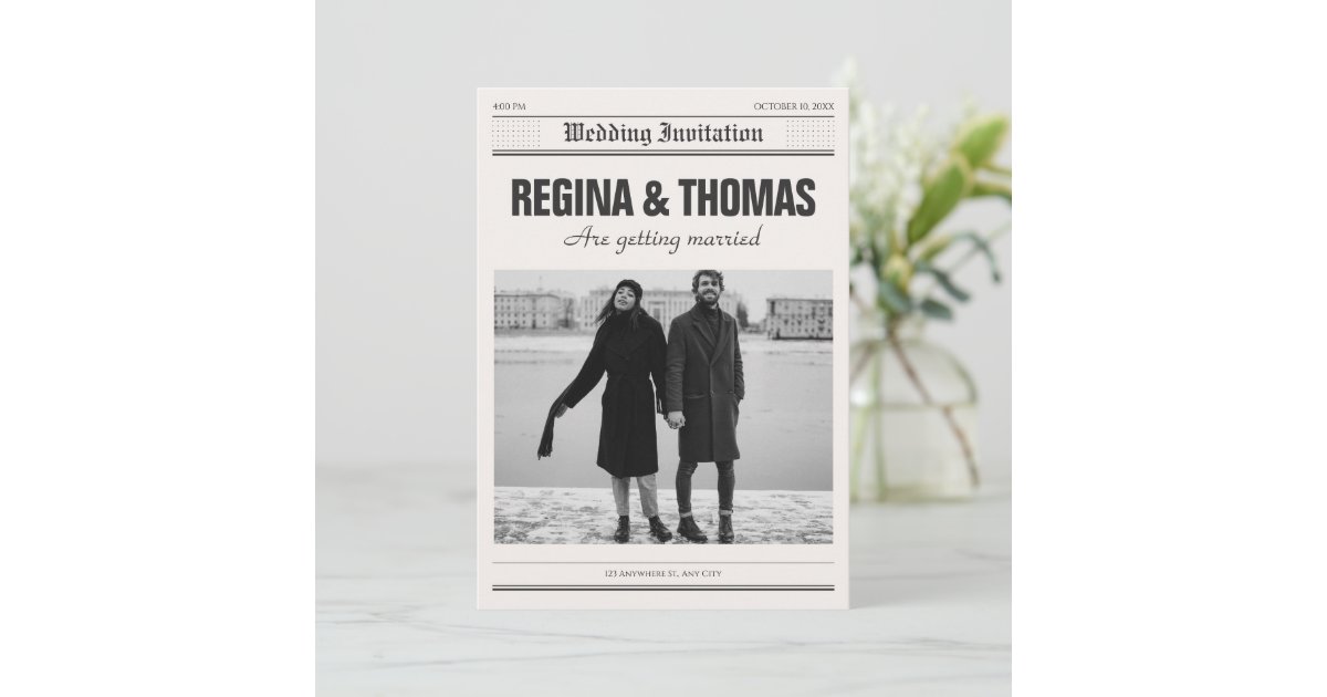 Minimalist Newspaper poster photo wedding Invitation | Zazzle