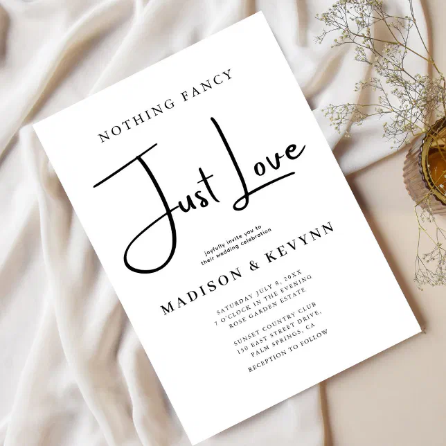 Minimalist Nothing Fancy Just Love Wedding Invitation | Zazzle