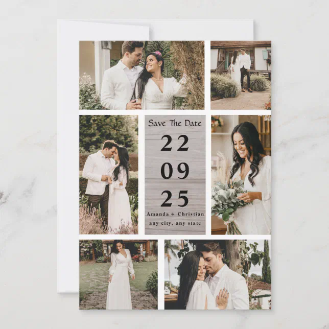 minimalist photo collage save the date wedding invitation | Zazzle