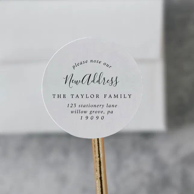 Minimalist Please Note Our New Address Envelope Classic Round Sticker ...
