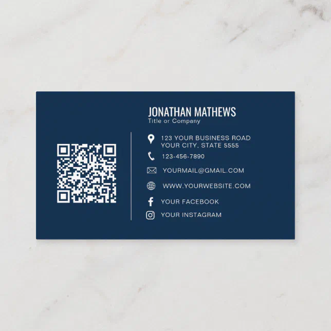 Minimalist Professional Navy Company Logo QR Code Business Card | Zazzle