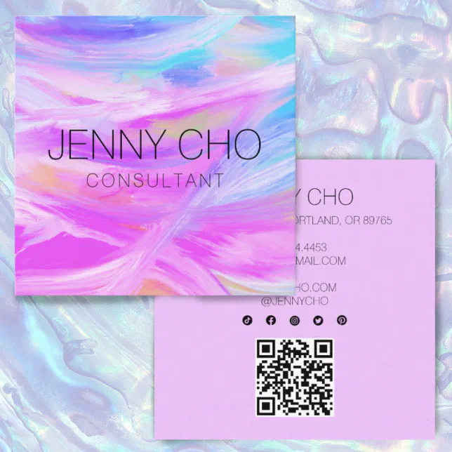 Minimalist Purple Painting QR Code Social Icons Square Business Card ...