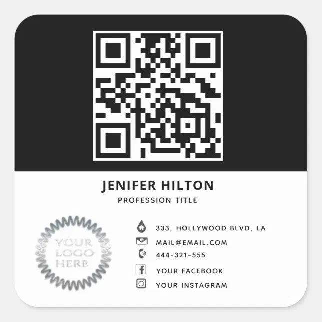 Minimalist QR code social media logo business Square Sticker | Zazzle