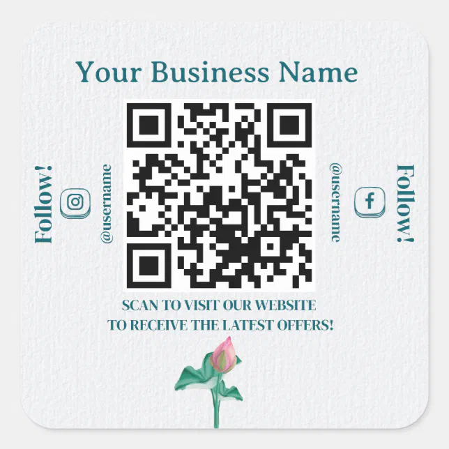 Minimalist QR Code Social Media Marketing Business Square Sticker | Zazzle