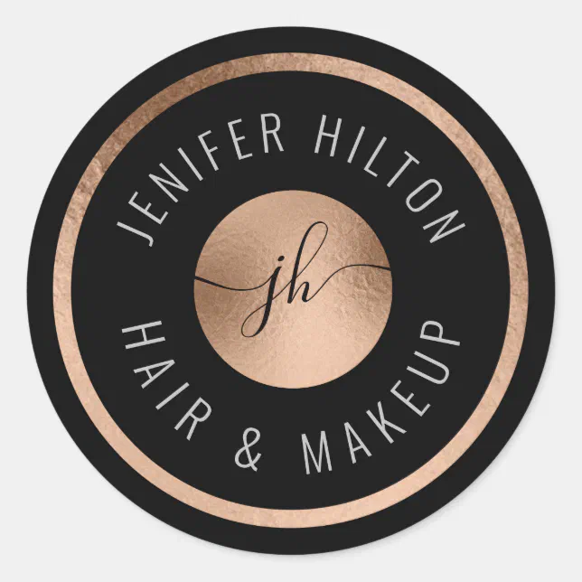 Minimalist rose gold circle monogram classic round sticker | Zazzle