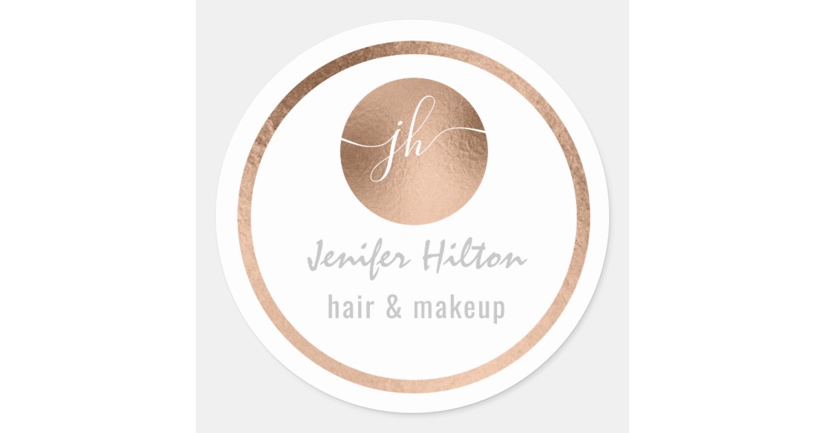 Minimalist rose gold circle monogram classic round sticker | Zazzle