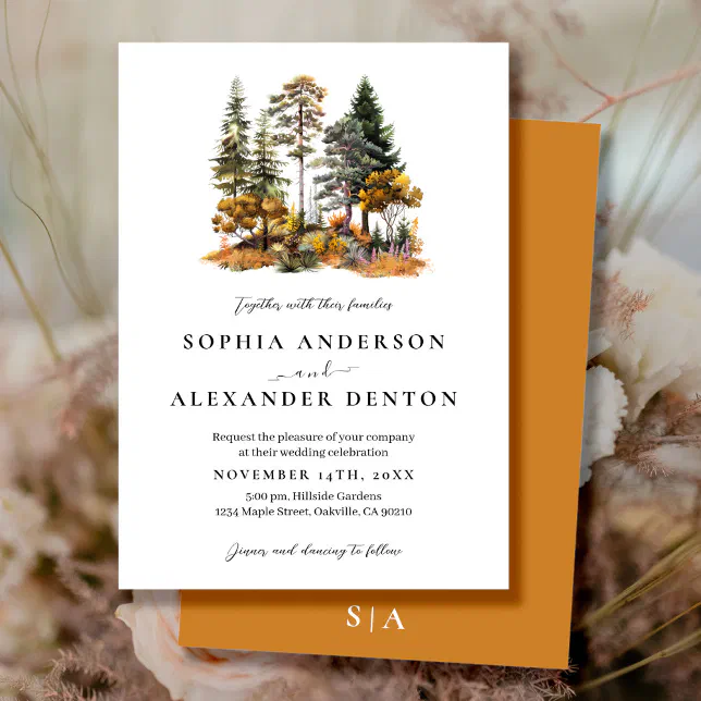 Minimalist Rustic Autumn Forest Wedding invitation | Zazzle