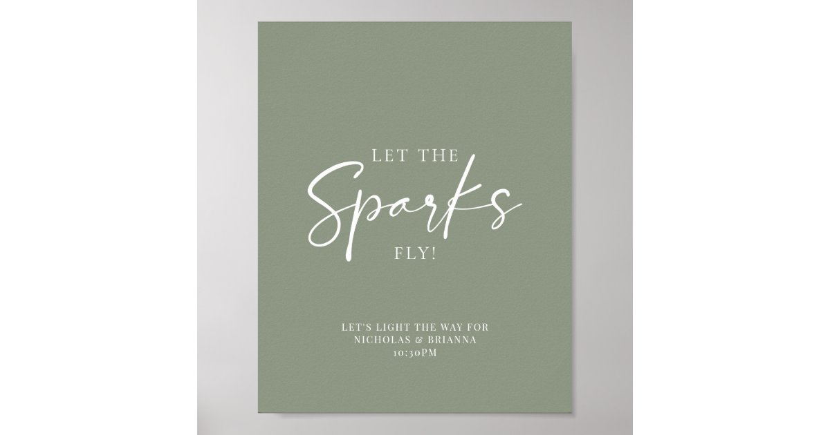 Minimalist Sage Green Wedding Sparkler Send Off Poster | Zazzle