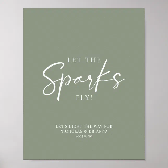 Minimalist Sage Green Wedding Sparkler Send Off Poster | Zazzle