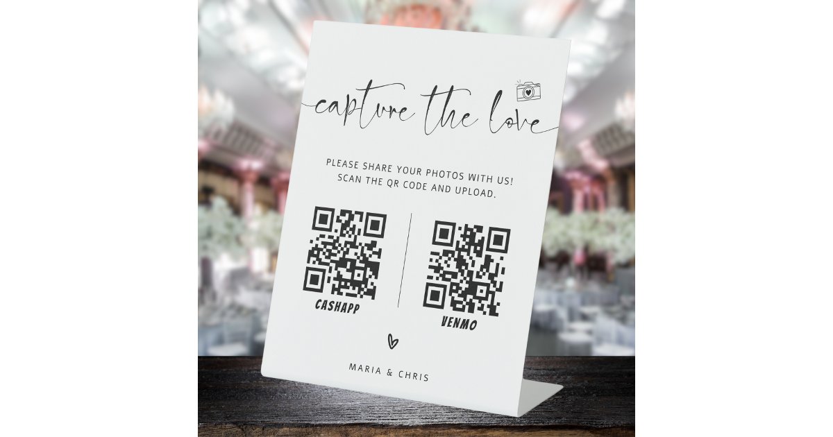 Minimalist Script Capture The Love QR code Wedding Pedestal Sign | Zazzle