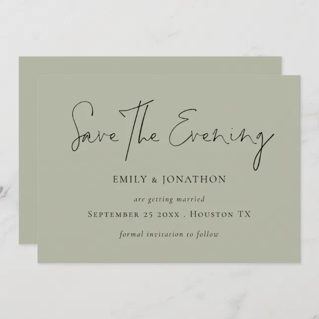 Minimalist Script Pale Sage Save the Evening Invitation | Zazzle