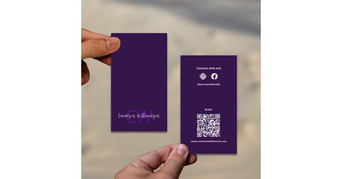 Minimalist Solid Deep Purple QR Code Social Business Card | Zazzle