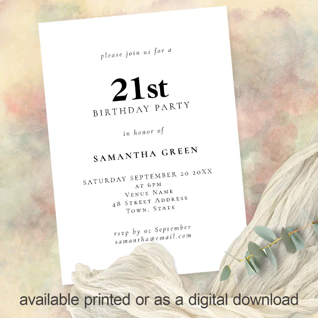 Minimalist Text Any Colour 21st Birthday Party Invitation | Zazzle