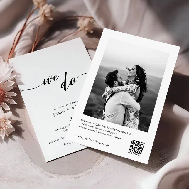 Minimalist We Do QR Code Photo Wedding Invitation | Zazzle