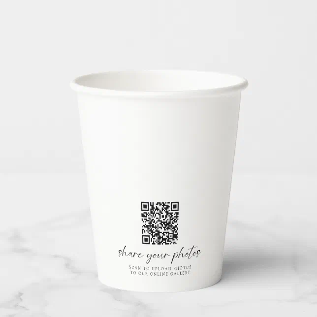 Minimalist Wedding QR code Share your Photos Paper Cups | Zazzle