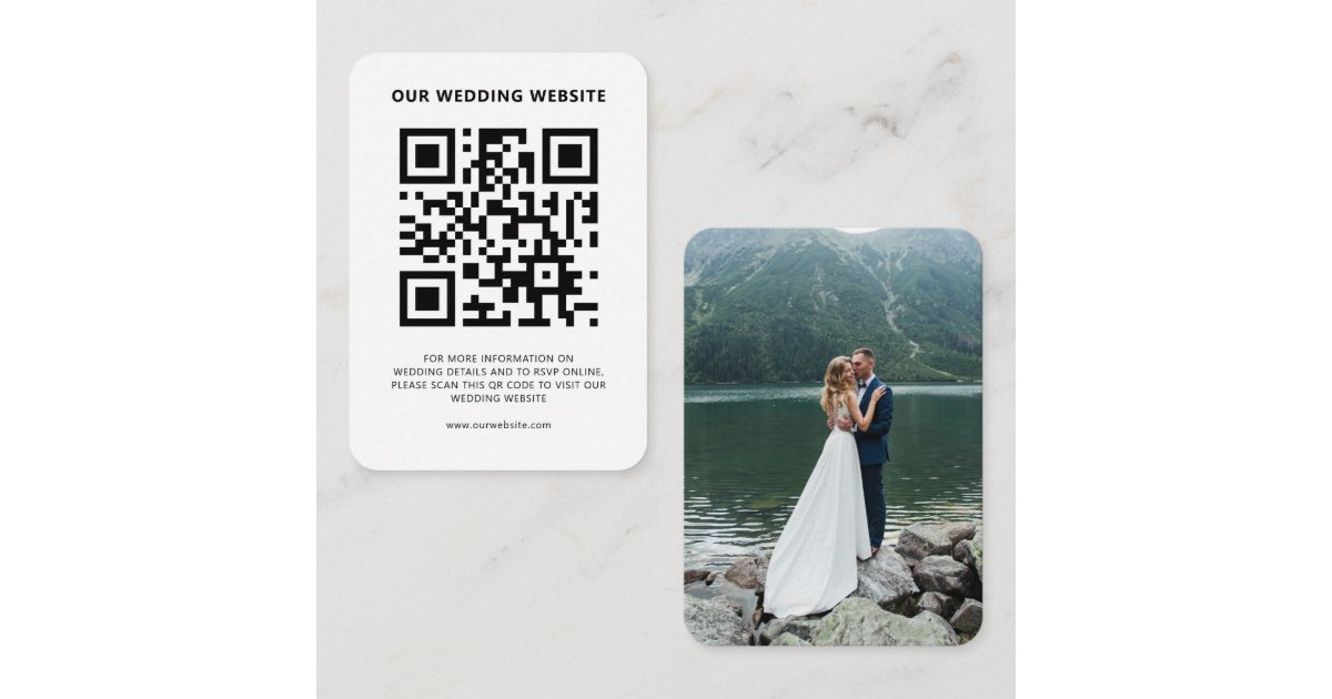 Minimalist Wedding Website QR Code RSVP Photo Enclosure Card | Zazzle