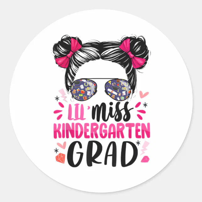 Miss Kindergarten Grad Graduation Graduated Girls Classic Round Sticker ...